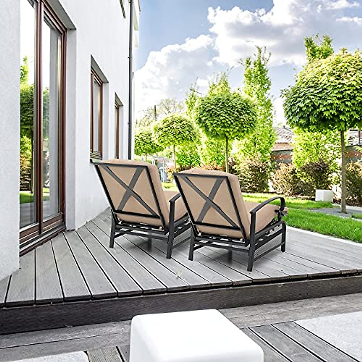 MFSTUDIO Patio Recliner Chair Metal Adjustable Back Outdoor Lounge Chair with 100% Olefin Cushion(Beige)