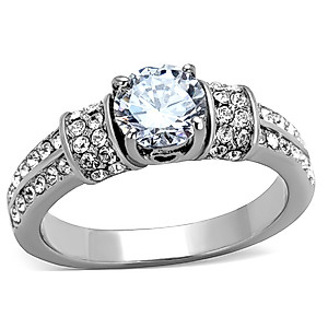 Marimor Jewelry 1.32 Carat Round Cut Cubic Zirconia Stainless Steel Engagement Ring Womens Size 5