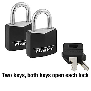 Master Lock 131T Covered Aluminum Padlocks, 2 Pack, Keyed Alike, Black, 2 Count