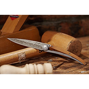 Ultra-light folding pocket knife with belt clip - Juniper Wood 1.3 oz version - Thin and sharp blade - Art Nouveau design - Stainless steel - Elegant and modern design