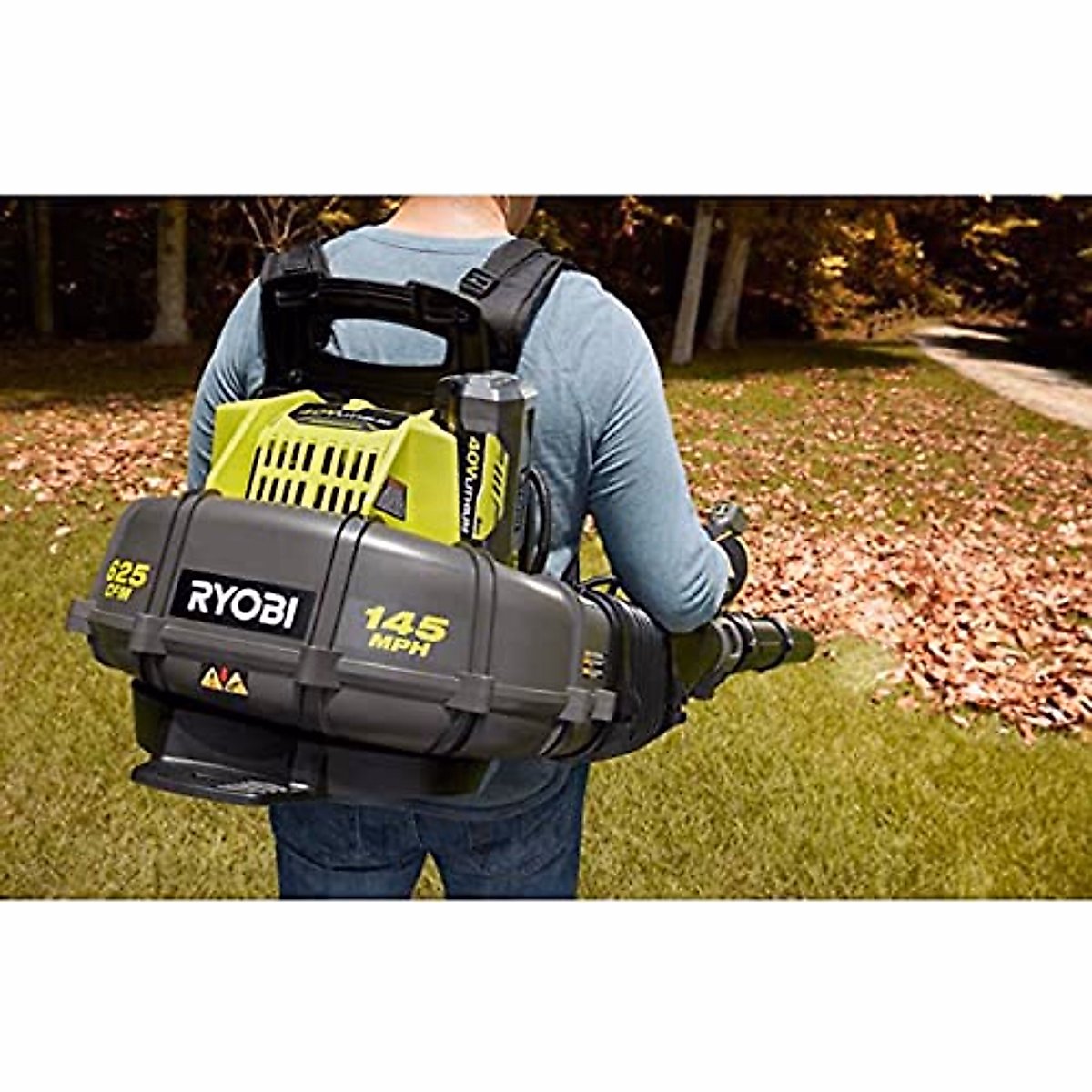 Ryobi RY40440 40 Volt 145 MPH 625 CFM Cordless Brushless Variable Speed Backpack Leaf Blower with Lithium-Ion Battery and Charge Kit
