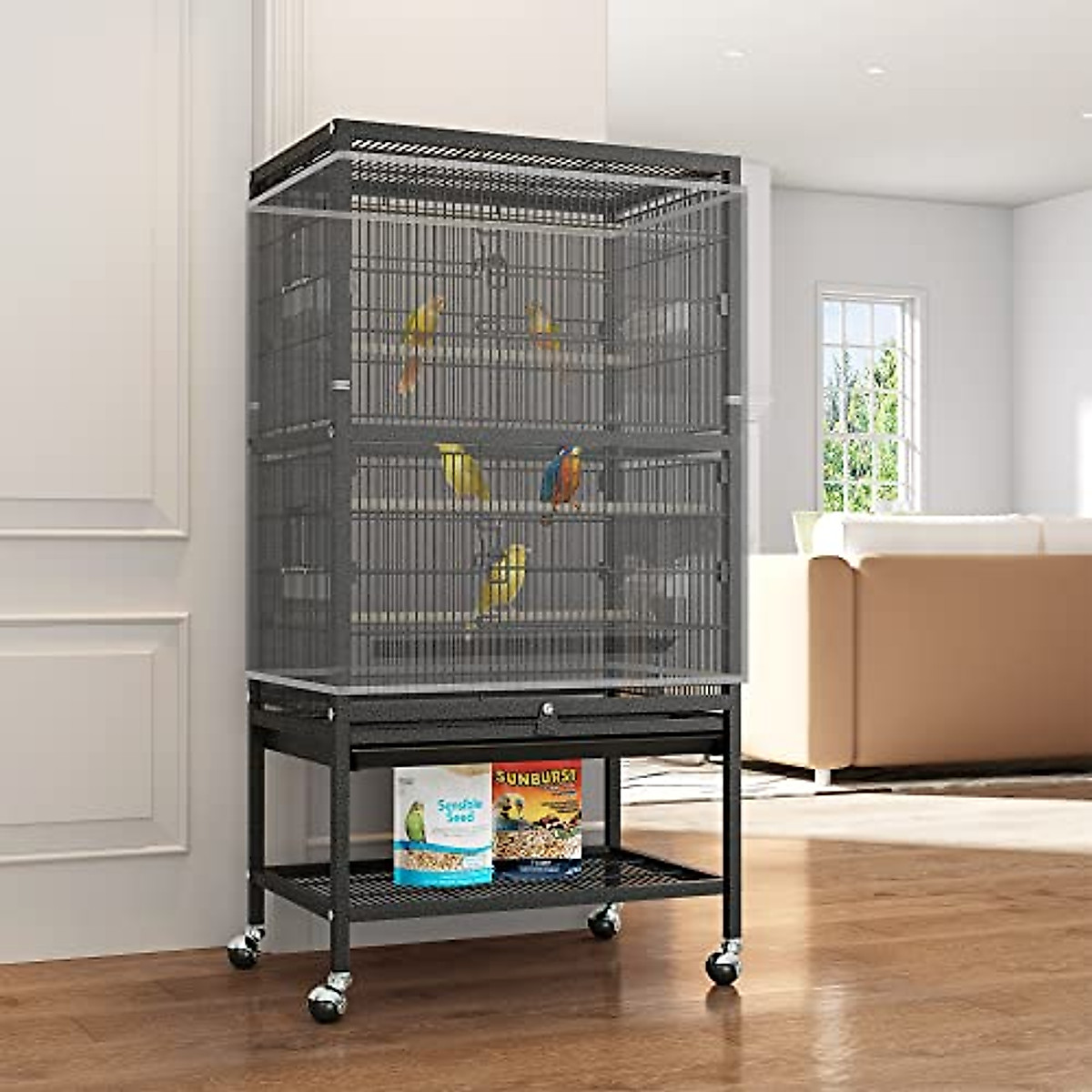 YITAHOME 52 inches Birdcage Cover and Bird Cage Seed Catcher, Bird Cages for Parakeets, Parrot, Cockatiel, Pigeon, Flight cage for Birds