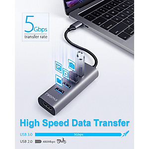 TWOPAN 5 in 1 USB C Hub with 4K HDMI, 4 USB 3.0 Ports, Multiport Adapter for Laptop, MacBook Pro/Air, iMac, iPad, Pixelbook, Thinkpad, XPS and USB-C Devices