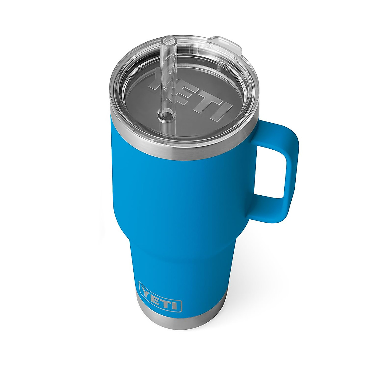 YETI Rambler 35 oz Tumbler with Handle and Straw Lid, Travel Mug Water Tumbler, Vacuum Insulated Cup with Handle, Stainless Steel, Big Wave Blue
