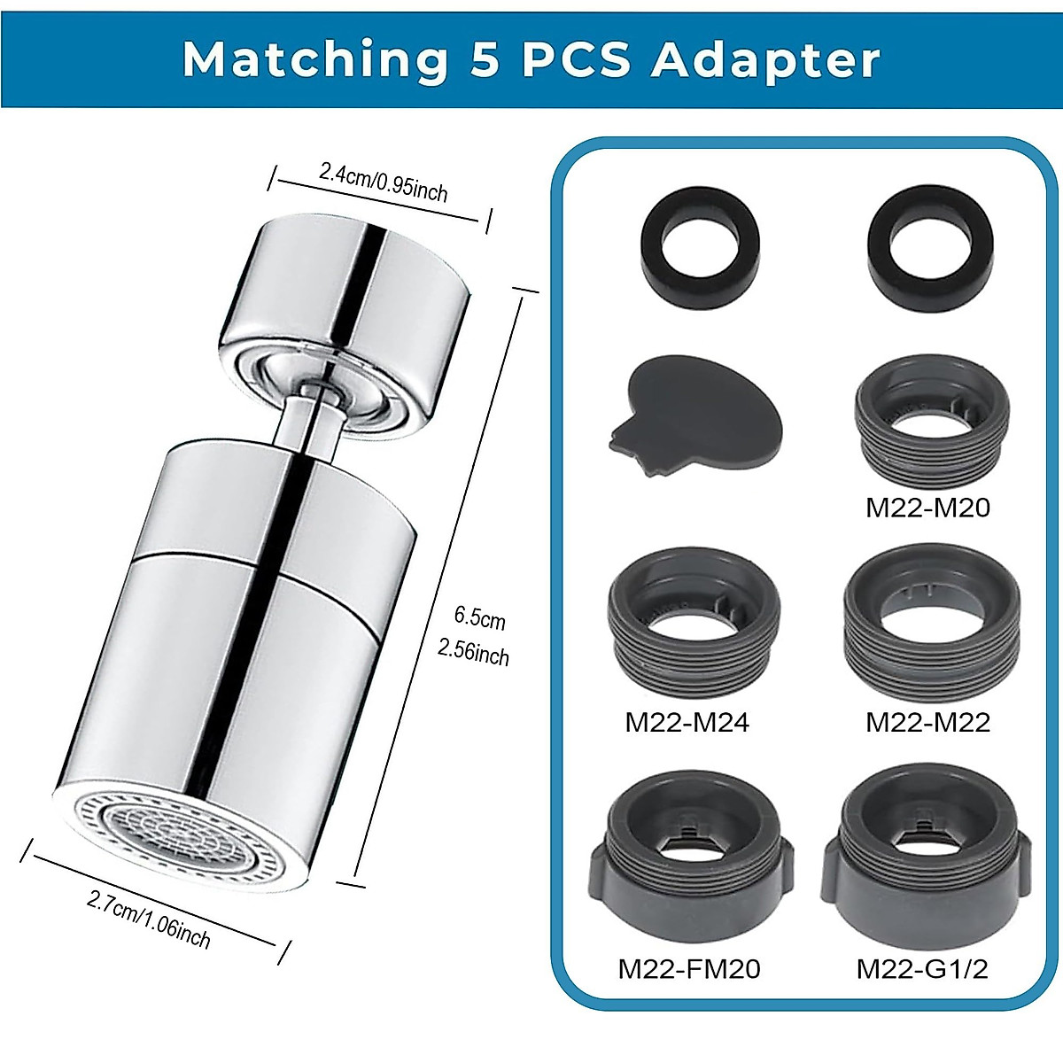 YOXITIXOY YSQ Aerator, 80-Degree Big Angle Swivel, Dual-Function Kitchen Faucet Accessory, Polished Brass & ABS Material, 360° Swivel, Universal Fit (5.59x1.3 inches)