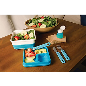 COOL GEAR 2-Pack Large Expandable To-Go Salad Kit Lunch Containers - Square - 52 oz Bowl with 3 Compartments for Salad Toppings and 2 oz Salad Dressing Bottle | Leakproof, Bento Meal Prep