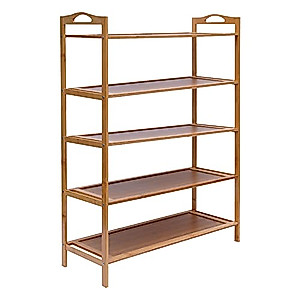 Bamboo Shoe Rack 5-Tier Shoe Storage Organizer Entryway Shoe Shelf (Brown)