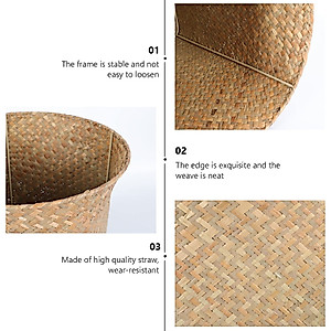 ARTIBETTER Small Woven Trash Can Seagrass Waste Basket Wicker Garbage Bin Storage Basket Rattan Laundry Hamper Planter Pot Recycling Bin for Home Organizer Natural