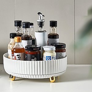 Rotating Storage Rack,360° Spinning Spice Rack Turntable Cabinet Organizer,Lazy Susan Organizer Rotating Spice Rack Turntable for Cabinet Kitchen Storage Cosmetic Makeup Organizers (White, 8.9 inch)