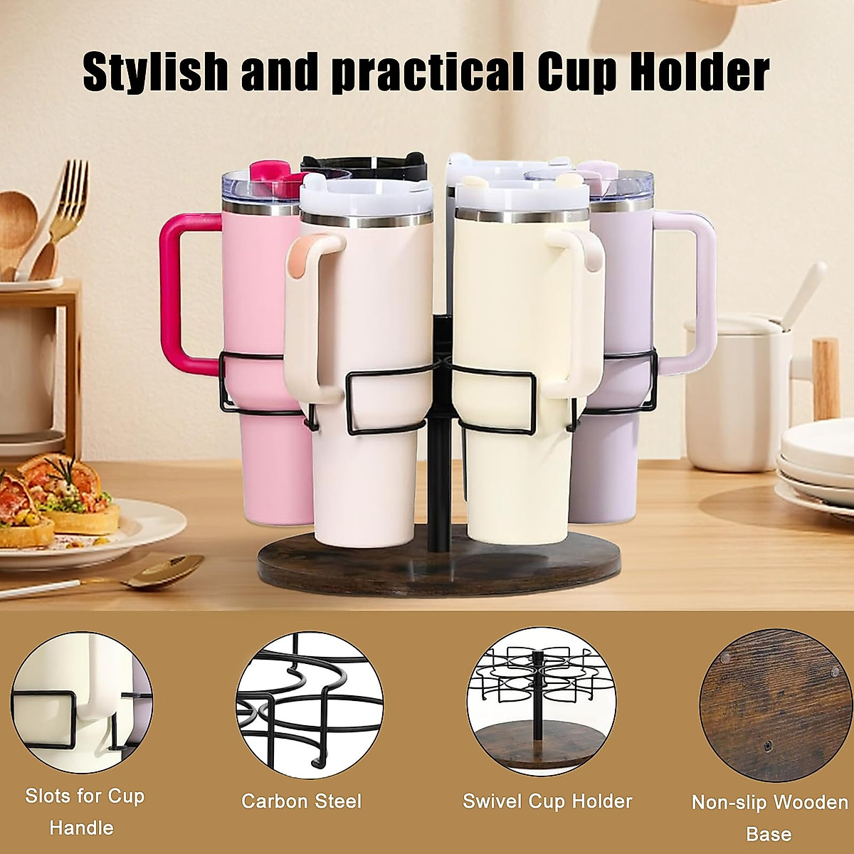 Water Bottle Organizer for Stanley 40 oz Tumbler with Handle, Rotatable Cup Holder for Stanley, Kitchen Organizers and Storage for Stanley Cup Accessories, Water Bottle Holder Wine Rack (Black)