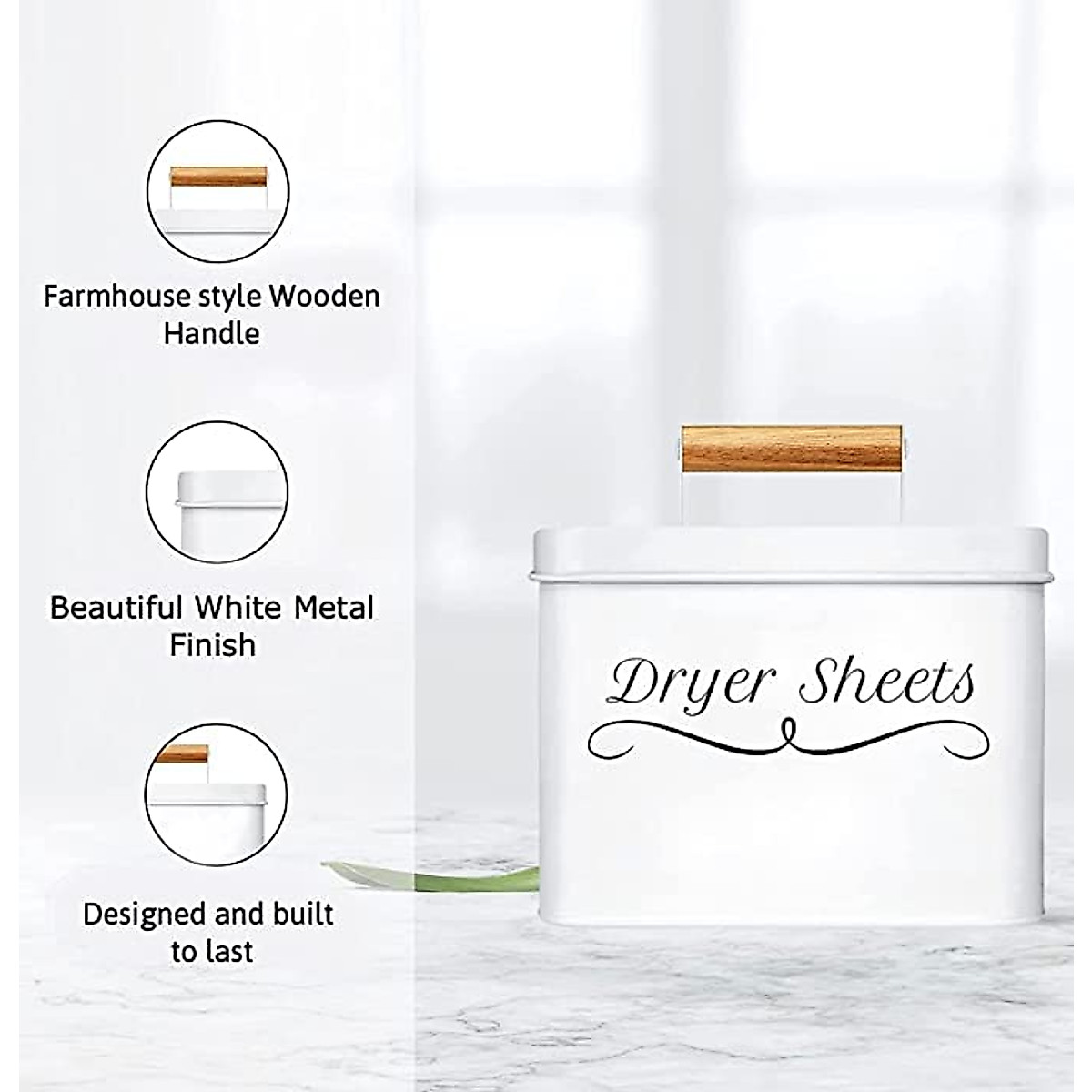 Dryer sheet holder Dispenser Box Container | Modern farmhouse dryer sheet container for laundy room accesories and decor with lid| White