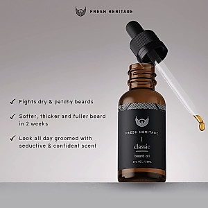 Fresh Heritage Faster Beard Growth Bundle - Beard Oil & Hair Growth Vitamin Gummies - Helps Fast Beard Growth - Beard Oil Kit for Men - Refresh Scent