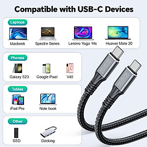 ZDD Thunderbolt 4 Cable 6FT, 240W Charging USB C to USB C Cable, Thunderbolt Certified Compatible with Type-C Power Charging MacBooks, iPad Pro, Hub, Docking, and More, Black