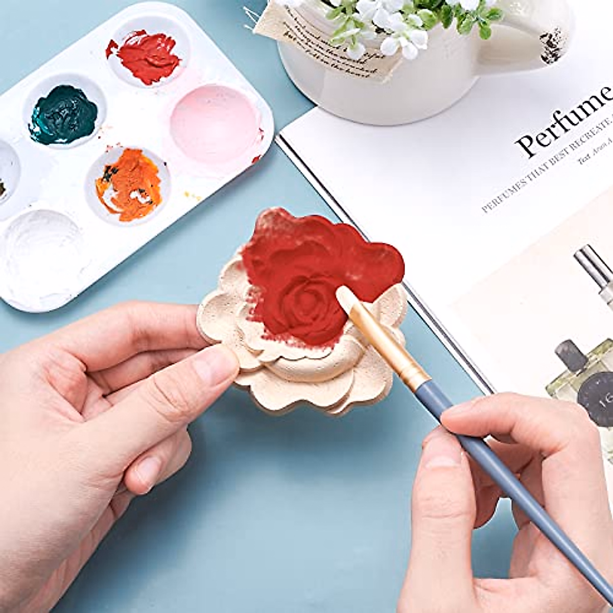 GORGECRAFT 4PCS Wooden Carved Onlay Appliques Rose Wood Carving Decal Molding Corner Craft Unpainted Furniture Applique Frame Flower Valentines Day Home Decoration for Dresser Bed Door Cabinet 3"x3"