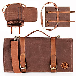 Beemojo Bartender Tool Bag Waxed Canvas Water Resistant Adjustable Shoulder Straps Genuine Leather Handles 16 Pockets Holds 33oz Bottle Mobile Travel Design - Bag ONLY