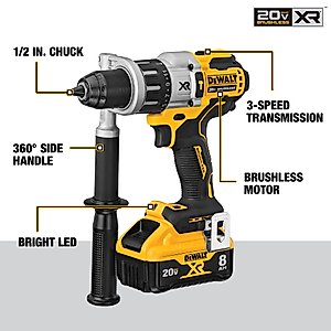 DEWALT 20V MAX XR Hammer Drill/Driver Combination Kit with Power Detect Tool Technology, 1/2 Inch, Battery and Charger Included (DCD998W1)