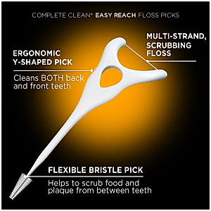 DenTek Complete Clean Easy Reach Floss Picks, Advanced Fluoride Coating, Mouthwash Blast Flavor, 75 ct. (Pack of 2)