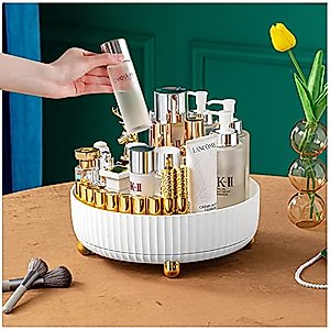 360° Rotating Storage Tray, 11.02 inches in Diameter, Cosmetics and Perfume Organizer, Desktop Storage Tray, Cosmetics and Skincare Storage Tray Large Capacity, Large White (11.02"×11.02"×3.93")