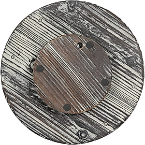 MyGift Round Rotating Serving Tray, Rustic Torched Wood Lazy Susan Turntable with Vintage Brass Side Handles