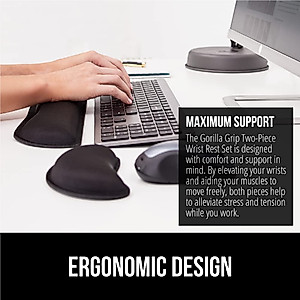 Gorilla Grip Soft Gel Memory Foam Ergonomic Wrist Rest, Slip Resistant, Comfortable Keyboard and Mouse Pad Cushion Set, Typing Pain Relief, Support for Office Computer Desks, Laptops, Gaming, Black
