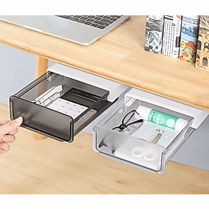 ELJIF Under Desk Drawer, Office Organizer, Storage Cabinet, Self-adhesive Organizer Box, Slide-out Cabinet, Desk Caddy Single Medium (White)