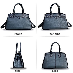 Genuine Leather Top Handle Handbag Purse for Women Handmade Retro Crossbody Satchel Purses (Grey)