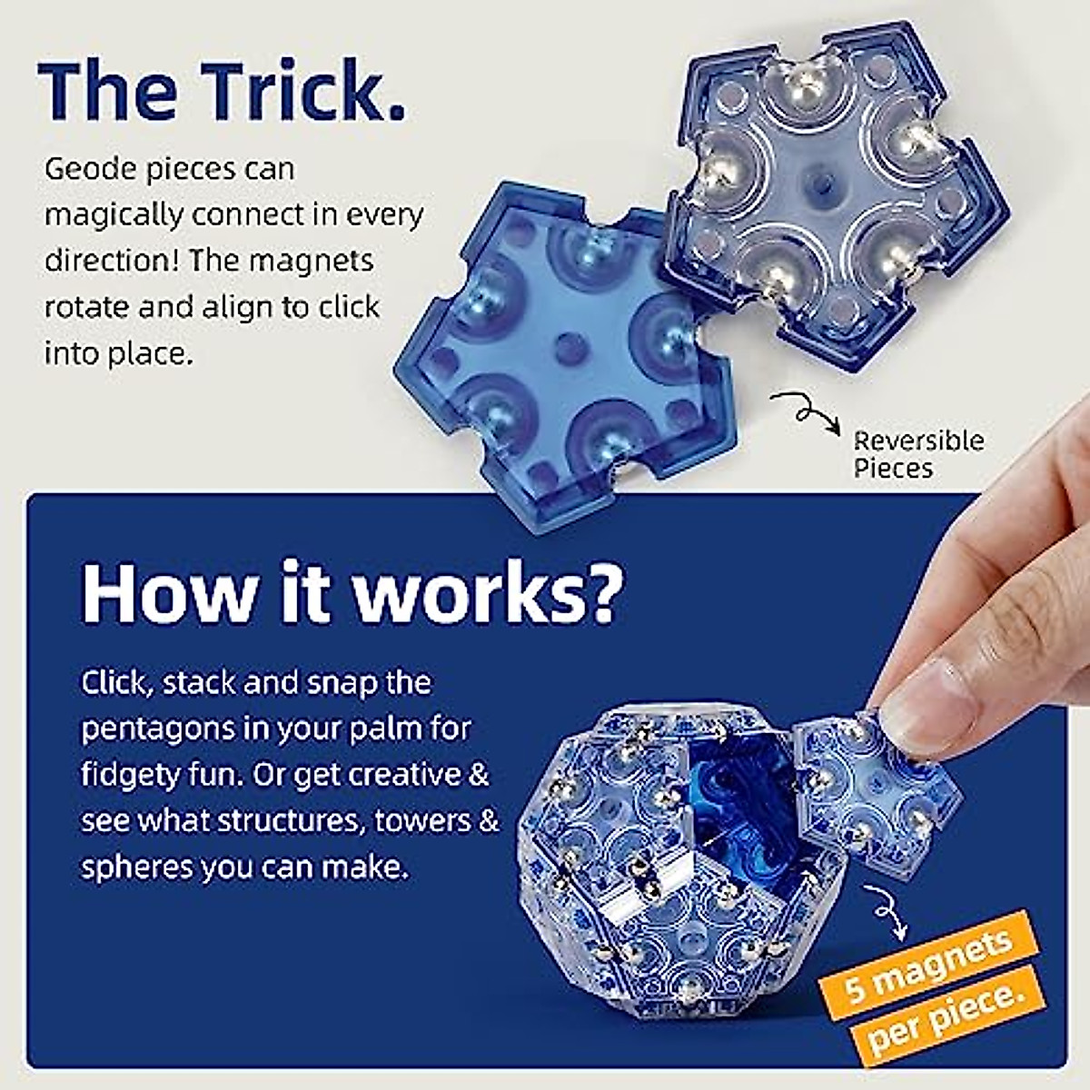 AIQI 14-Piece Set Magnetic Fidget Sphere Pentagons - Building Blocks Magnetic Stress Relief Desk Magnet Toys for Relaxation and Focus (Blue)