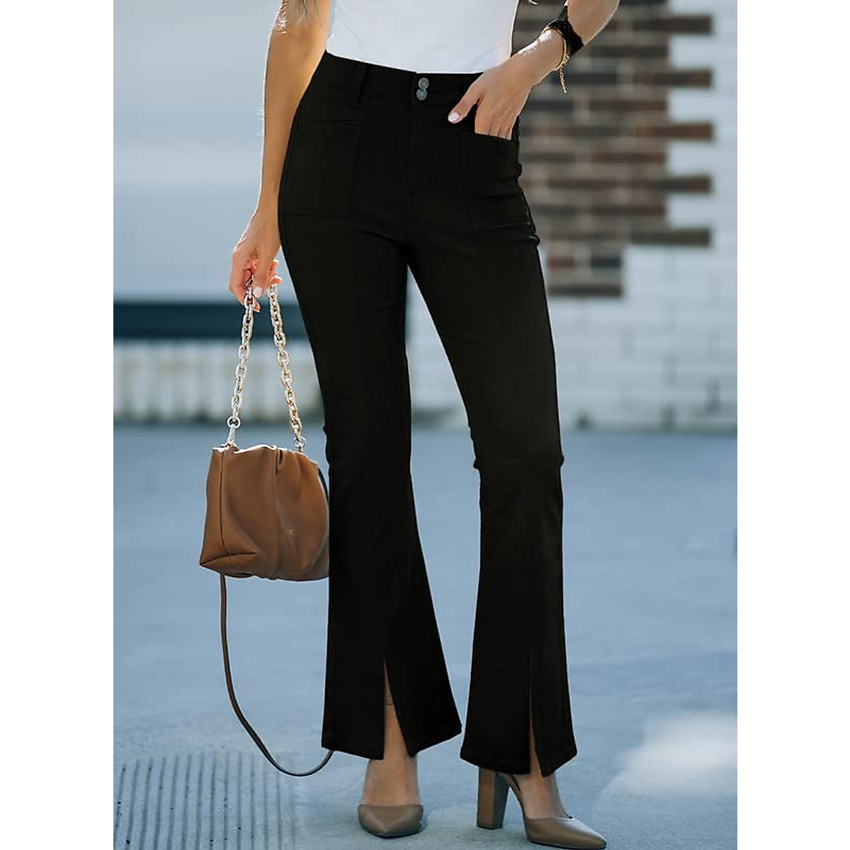 Dokotoo Womens High Waisted Bell Bottom Jeans Zipper Fly Flare Denim Pants Black Size 10