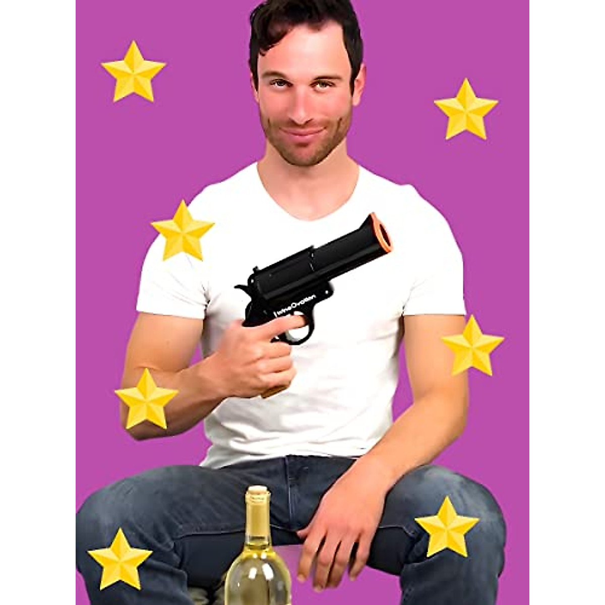 Realtree® Electric Gun Wine Bottle Opener - Open your Wine Bottle Fast with this New Corkscrew - Great Gift for Gun Enthusiasts and Wine Lovers. Foil Cutter and Charging Base Included. (Black)