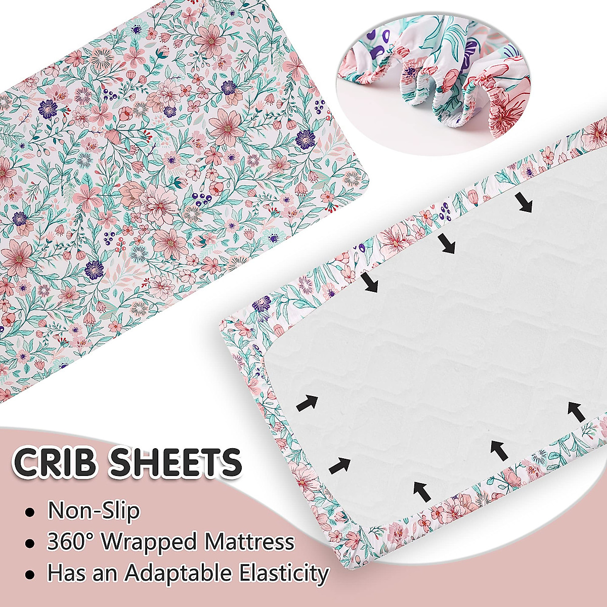 Honkaii Giraffe 3-Piece Crib Bedding Set, Baby Nursery Bedding Sets Including Crib Quilt, Crib Skirt, Crib Sheet, Pink Crib Sets for Girls