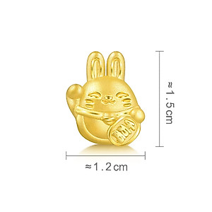 CHOW SANG SANG 999 24K Solid Gold Mini Charm Maneki Usagi Bunny Charm Bracelet for Women 93615C, 93615C-24GG-00