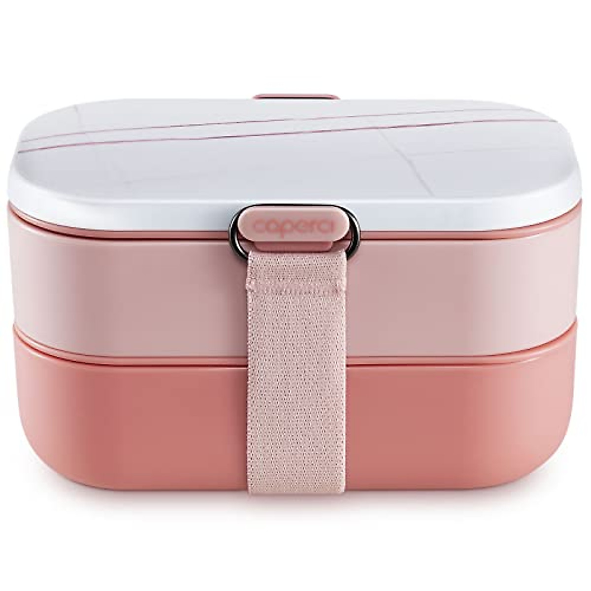 Caperci Modern Bento Lunch Box for Adult - 2 Layers Stackable Leak-proof Lunch Container for Adults & Older Kids, Original Sealing Strap, Built-in Divider & Utensil Set, Premium Materials (Pink)