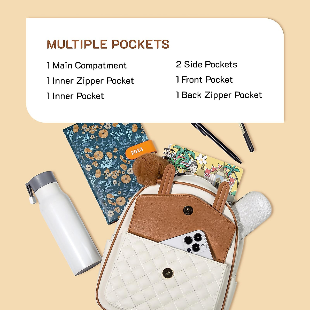 Missnine Mini Backpack for Women Cute Small Backpack Purse With Pompom PU Leather Bookbag Small Casual Daypacks For Ladies