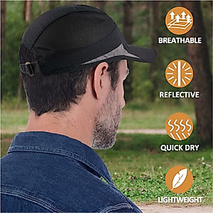 GADIEMKENSD Running Hat, Mens Outdoor Hat Unstructured Baseball Cap UPF 50 UV SPF Exercise Run Caps Reflective Breathable Light Sun Hats Quick Dry Mesh Summer Sports Hat Cap Men Woman Under 10 Black