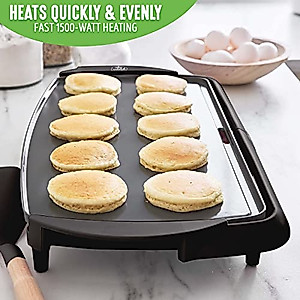 GreenLife 20" Electric Griddle, Extra Large Surface for Pancakes Eggs Fajitas, Healthy Ceramic Nonstick Coating, Stay Cool Handles, Removable Drip Tray, Temperature Control, PFAS-Free, Black