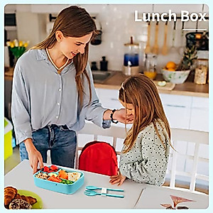 ANDMOON Bento Lunch Box with Kids/Adults, 5 Compartments Leakproof Lunch Container with Dressing Cup, Eco-Friendly Double Insulated Boxes, Dishwasher and Microwave Safe, BPA-Free (blue)