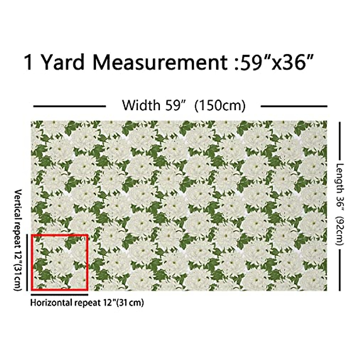 Floral Fabric by The Yard, Romantoc Japanese Chrysanthemum Upholstery Fabric, Leaves Decorative Fabric, Retro Petals Indoor Outdoor Fabric, Botanical DIY Waterproof Fabric, White Green, 1 Yard