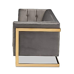 Pemberly Row 17.3" Modern Velvet Fabric Upholstered Sofa in Gray/Gold