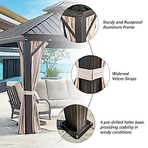 Iwicker 12' x 16' Hardtop Permanent Aluminum Gazebo with Mosquito Netting and Polyester Curtain
