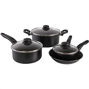 Deahun Mainstays 7 Piece Non-Stick Cookware Set Aluminium Mint, Dishwasher Safe (Black)