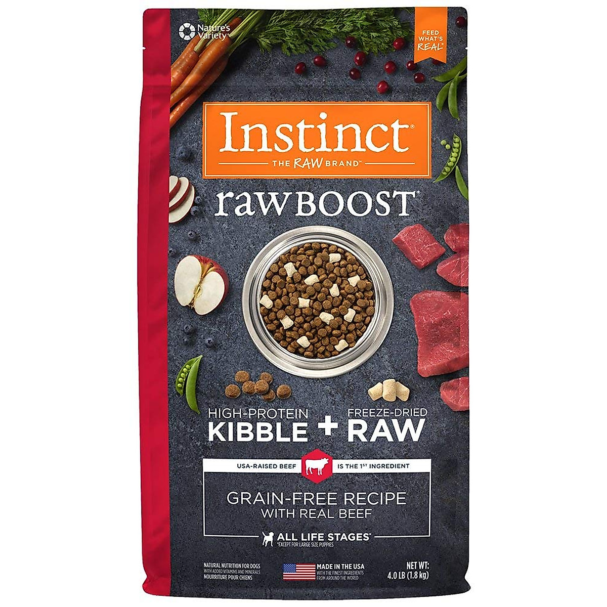 Instinct Raw Boost Grain Free Recipe with Real Beef Natural Dry Dog Food, 4 lb. Bag