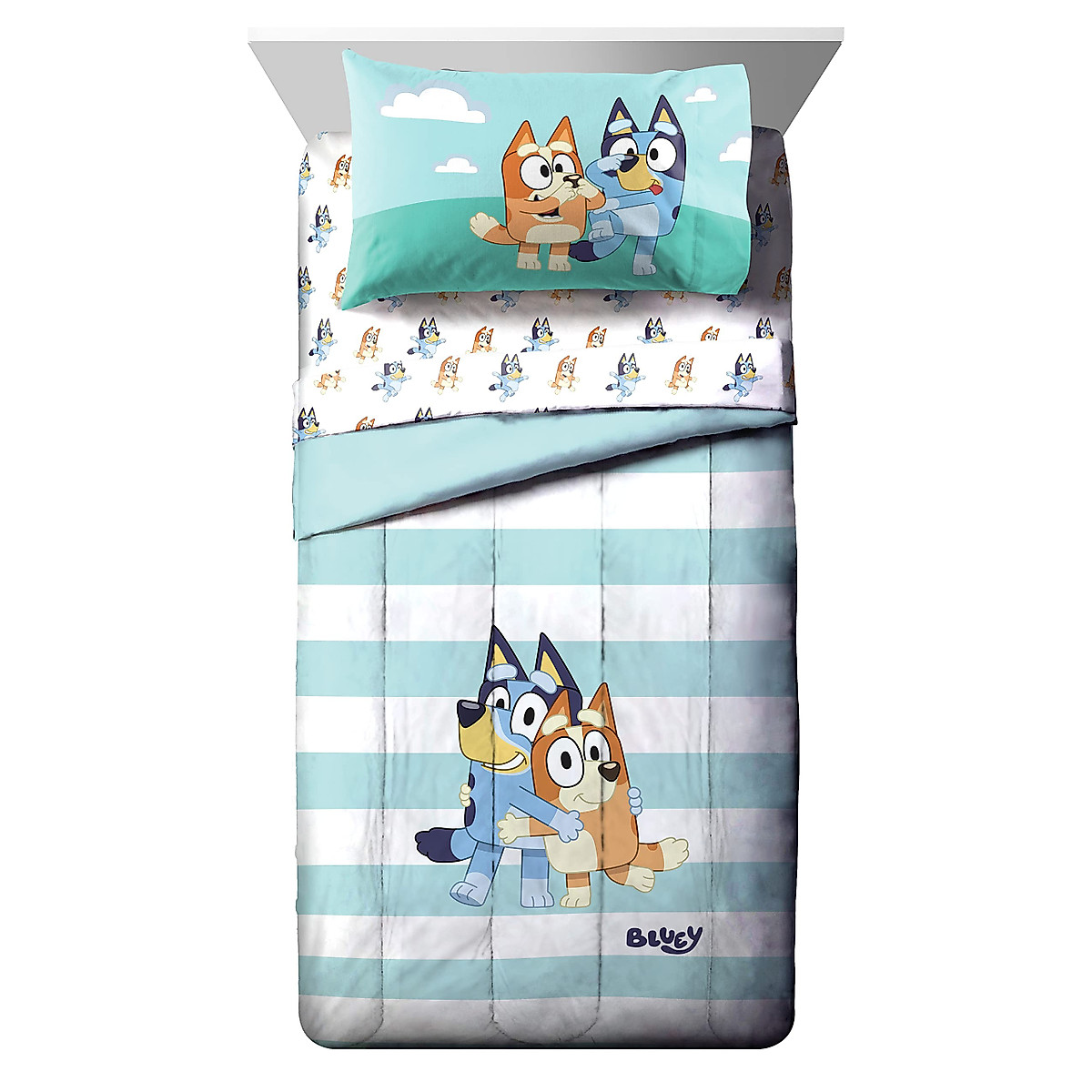 Jay Franco Bluey & Bingo 7 Piece Full Size Bed Set - Includes Comforter & Sheet Set - Super Soft Kids Bedding Fade Resistant Microfiber (Official Bluey Product)
