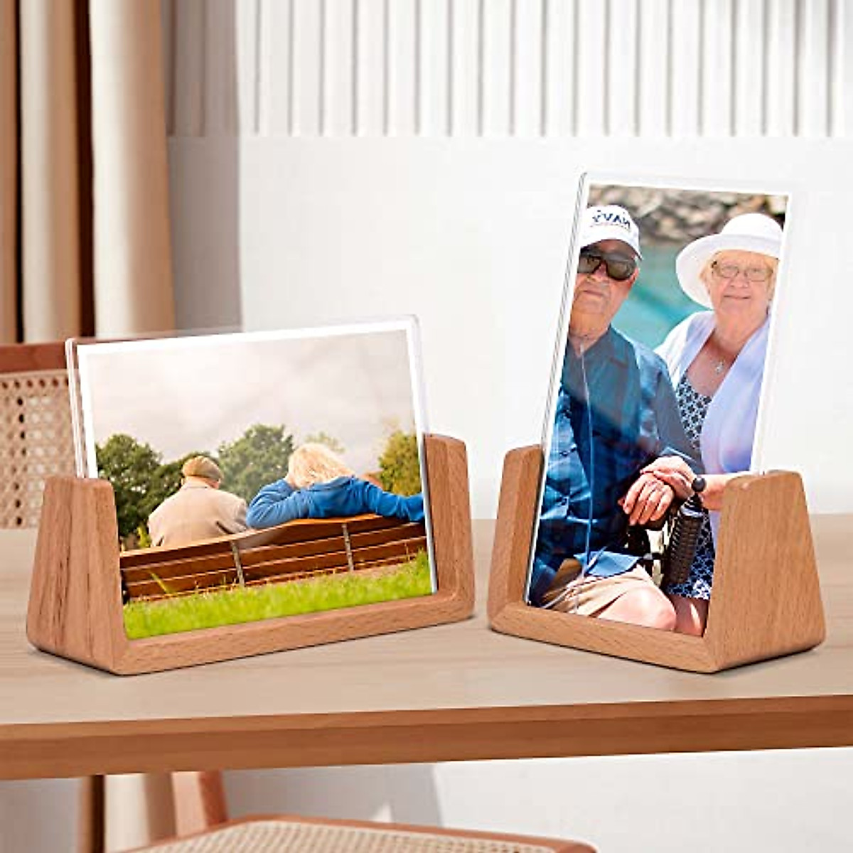 Komimaci 4x6 inch Picture Frames 2 Pack - Wooden Photo Frame with Wood of Beech Base and HD Plexiglas Cover for Tabletop or Desktop Display(4x6 inch, Horizontal & Vertical)