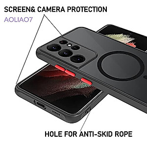 AoliAo7 Galaxy S21 Ultra Magnetic Case Compatible with Magsafe Wireless Chager, Anti-Fingerprints Black Semitransparent Screen & Camera Protection Shockproof Case for Galaxy S21 Ultra[S Pen Works]