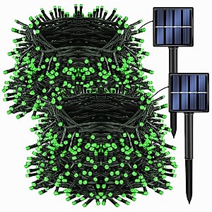 Dazzle Bright 2 Pack 400LED 132FT Blue Christmas Solar String Outdoor Lights, Solar Powered with 8 Modes Waterproof Fairy Lights for Bedroom Patio Garden Tree Party Yard Decoration