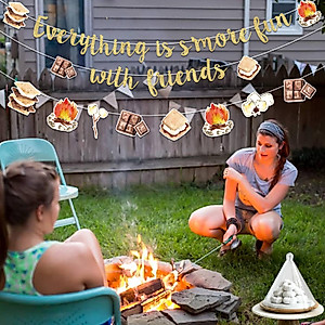 Fangleland S’more Banner Decorations - Everything Is S’more Fun with Friends Bonfire Camping Themed Garland Hanging Decors Birthday Gender Reveal Pregnancy Celebration Party Supplies