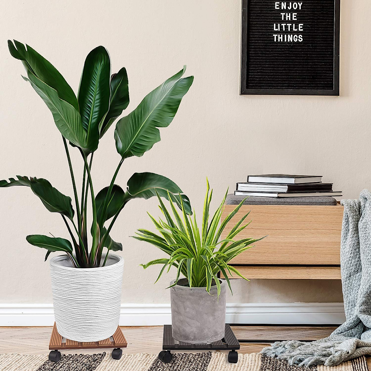 CERBIOR Plant Caddy Heavy Duty Plant Pot with 5 Rolling Wheels Indoor/Outdoor Holds up to 14 Inches and 150 Lbs Strong and Sturdy Design (14 Inch Square, Charcoal)