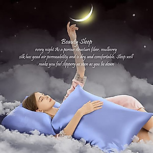 Silk Pillowcase for Hair and Skin Mulberry Silk Pillowcase Soft Breathable Smooth Both Sided Natural Silk Pillowcase with Zipper Beauty Sleep Silk Pillow Case 1 Pc for Gift (Standard, Cornflower Blue)