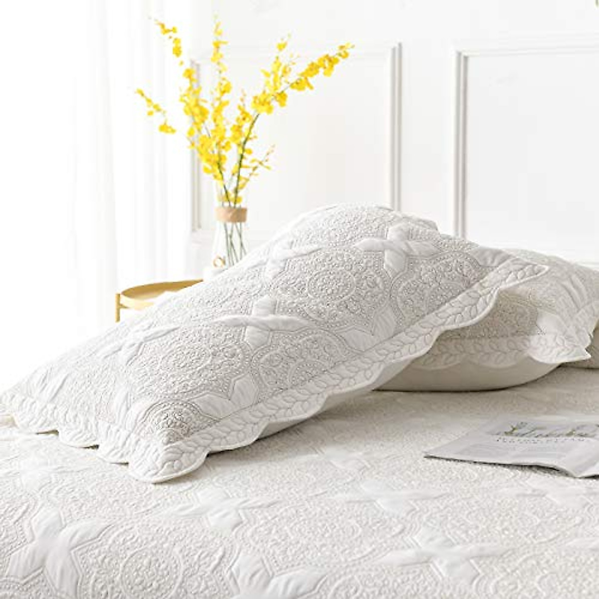 Brandream 6PC Luxury Bedding Quilt Set Queen King Size Farmhouse Quilt Bedspread Set Cotton Shabby Antique Bedroom Set