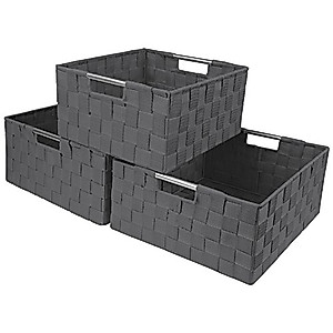 Sorbus Storage Box Woven Basket Bin Container Tote Cube Organizer Set Stackable Storage Basket Woven Strap Shelf Organizer Built-in Carry Handles (Gray)